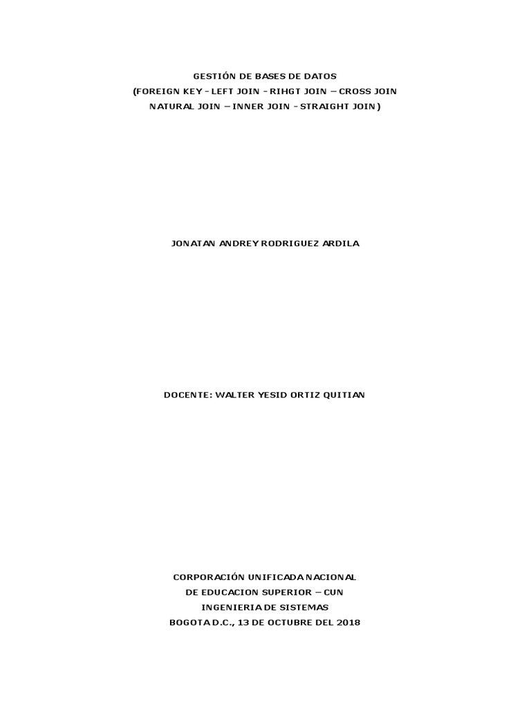 Tipos de JOIN en Bases de Datos | PDF