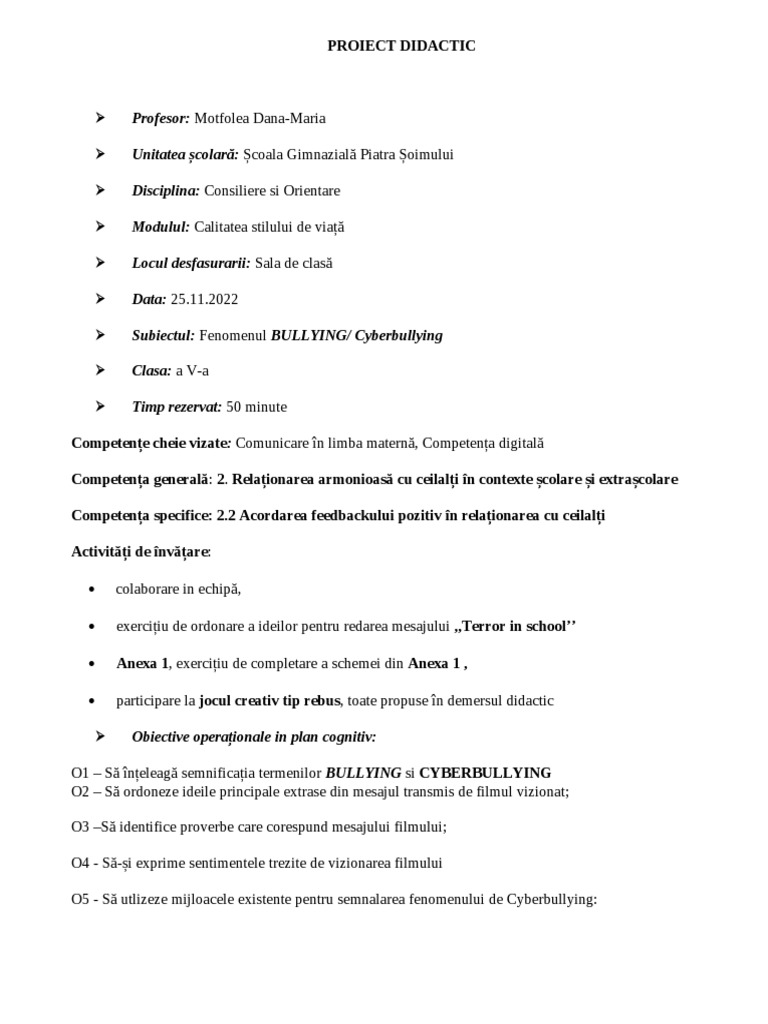 Proiect - Didactic - Dirigentie Casanalta Simina | PDF