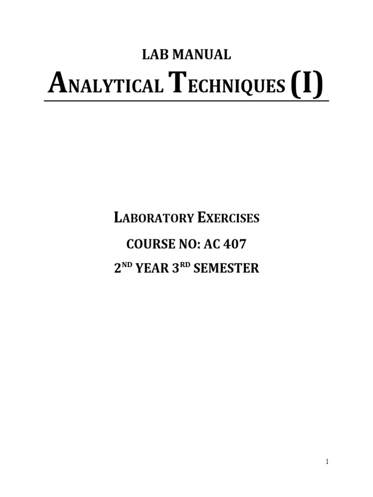 Lab Manual AC-407 Analytical Techniques I-Corrected | PDF | Chemistry ...