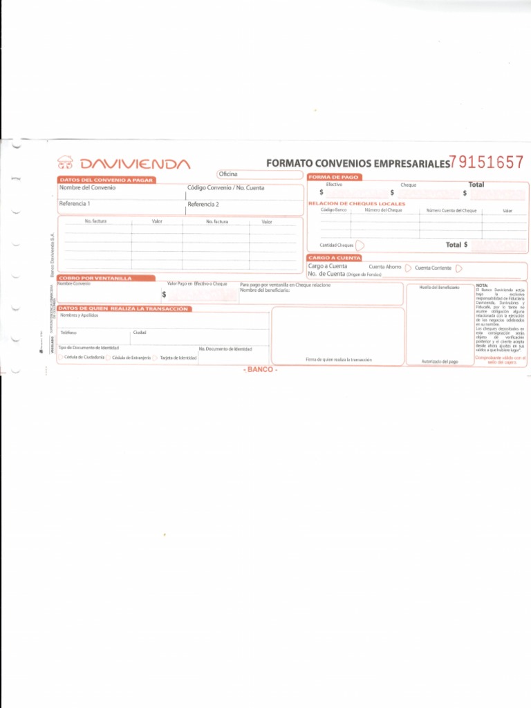 Formato de Convenios Empresariales DAVIVENDA | PDF