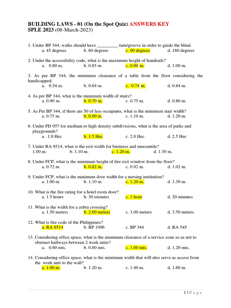 BUILDING LAWS 01 - On The Spot Quiz - Answers Key PDF | PDF | Fires ...
