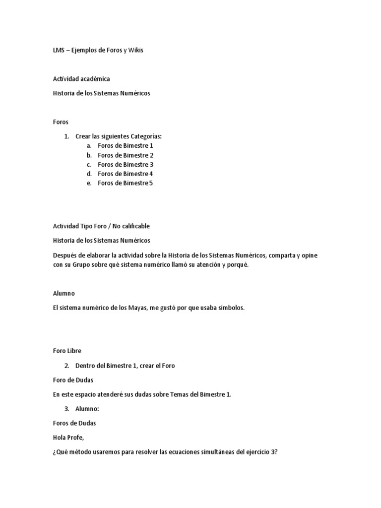 LMS - Ejemplos de Foros y Wikis | PDF