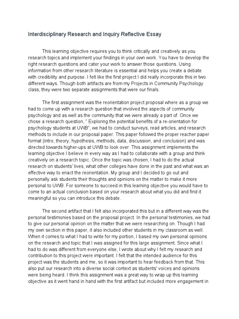 Interdisciplinary Research and Inquiry Reflective Essay Final Version 1 ...