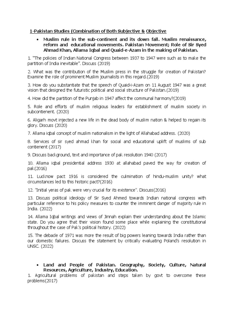 Pms Past Papers Analysis Pdf Pakistan Pakistan Movement