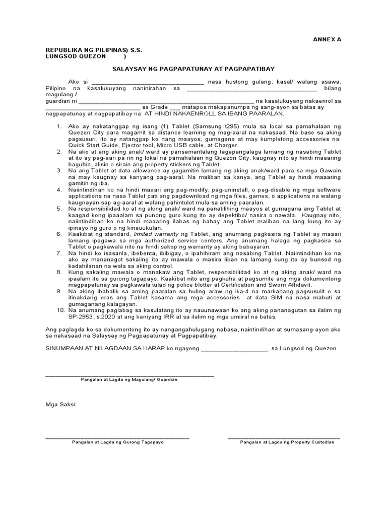 Salaysay NG Pagpapatunay at Pagpapatibay | PDF