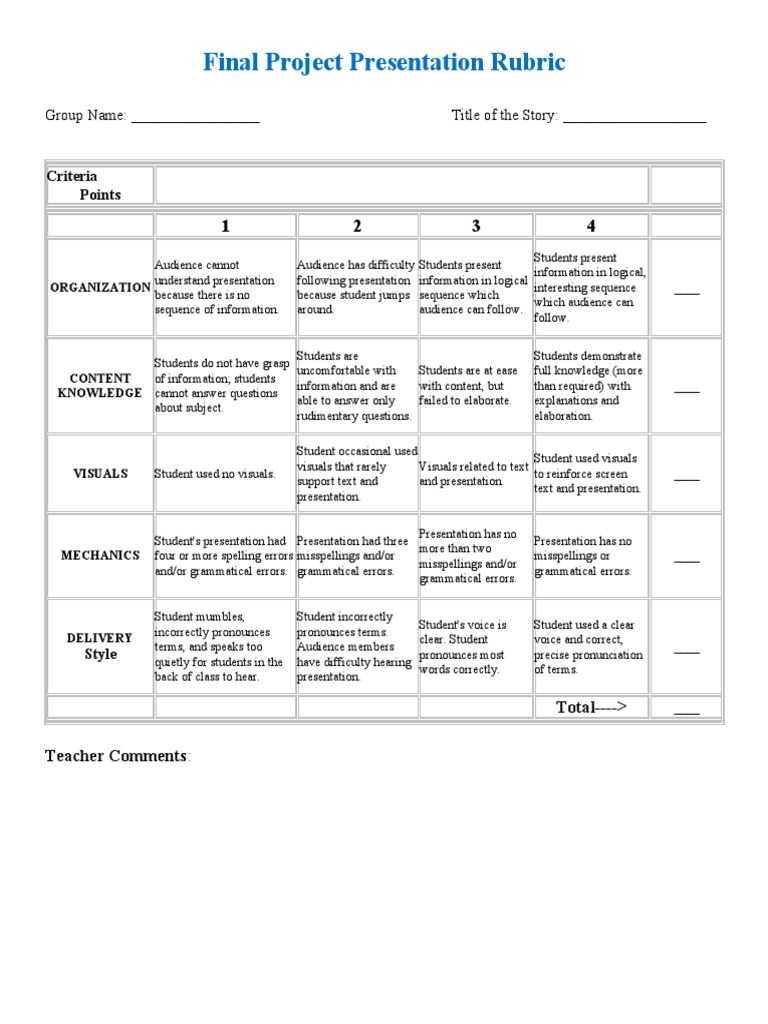 Story Presentation Rubric | PDF | Applied Linguistics | Linguistics