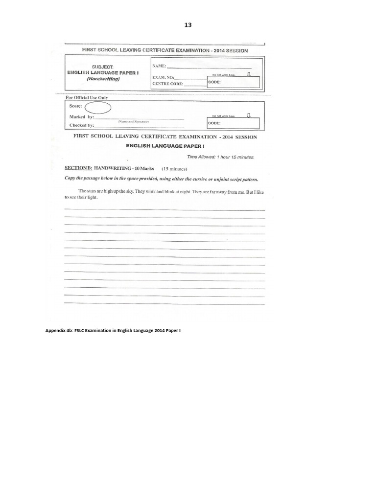FSLC English Exam Past Papers 2014-2015 | PDF