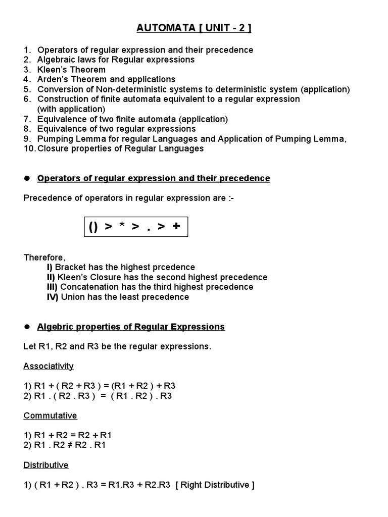 Automata (Unit - 2) | PDF | Regular Expression | Abstract Algebra Automata (Unit - 2) | PDF | Regular Expression | Abstract Algebra
