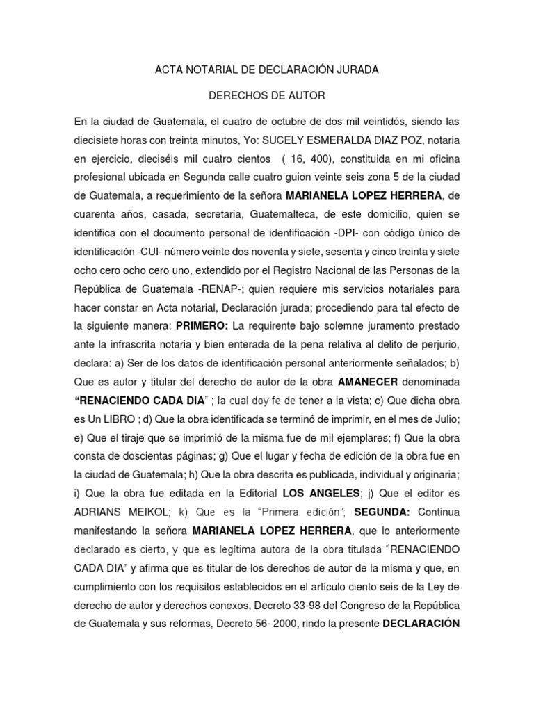 Acta Notarial de Declaración Jurada | PDF | Gobierno | Justicia