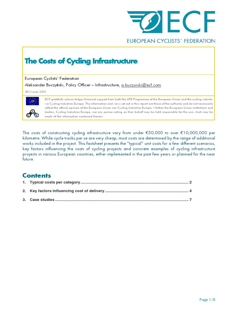 The Costs of Cycling Infrastructure Factsheet | PDF