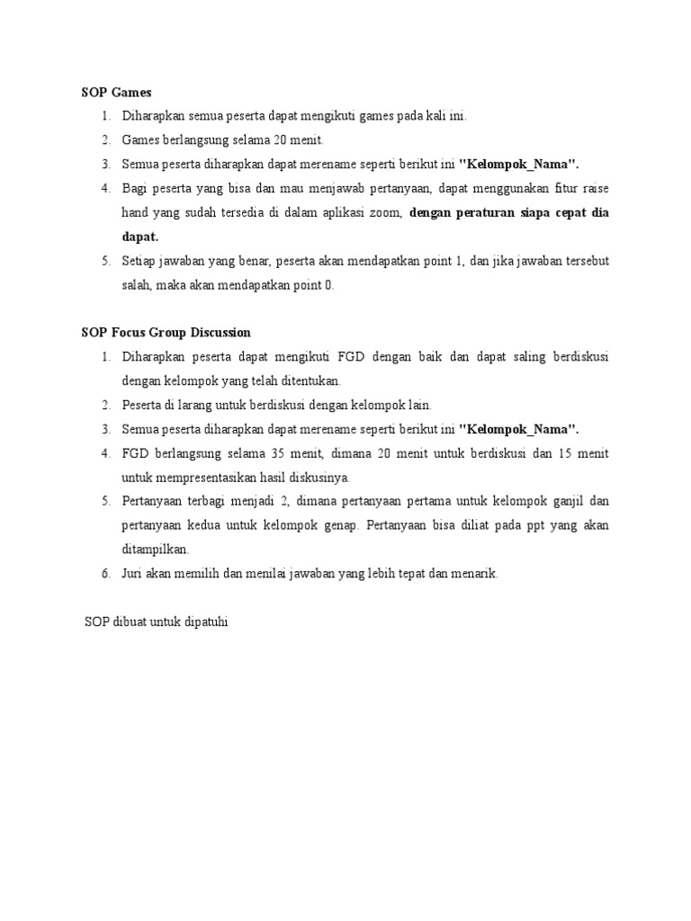 SOP Pelaksanaan Games dan FGD | PDF | Ilmu Sosial