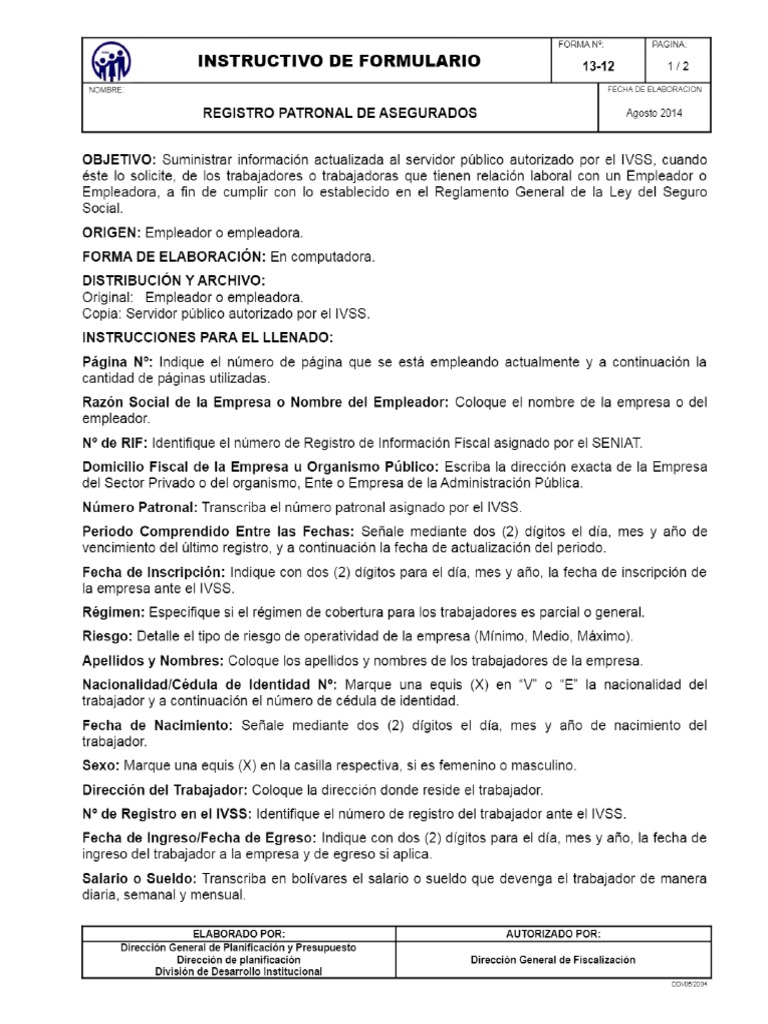 Instructivo de Formulario 13-12 PDF | PDF