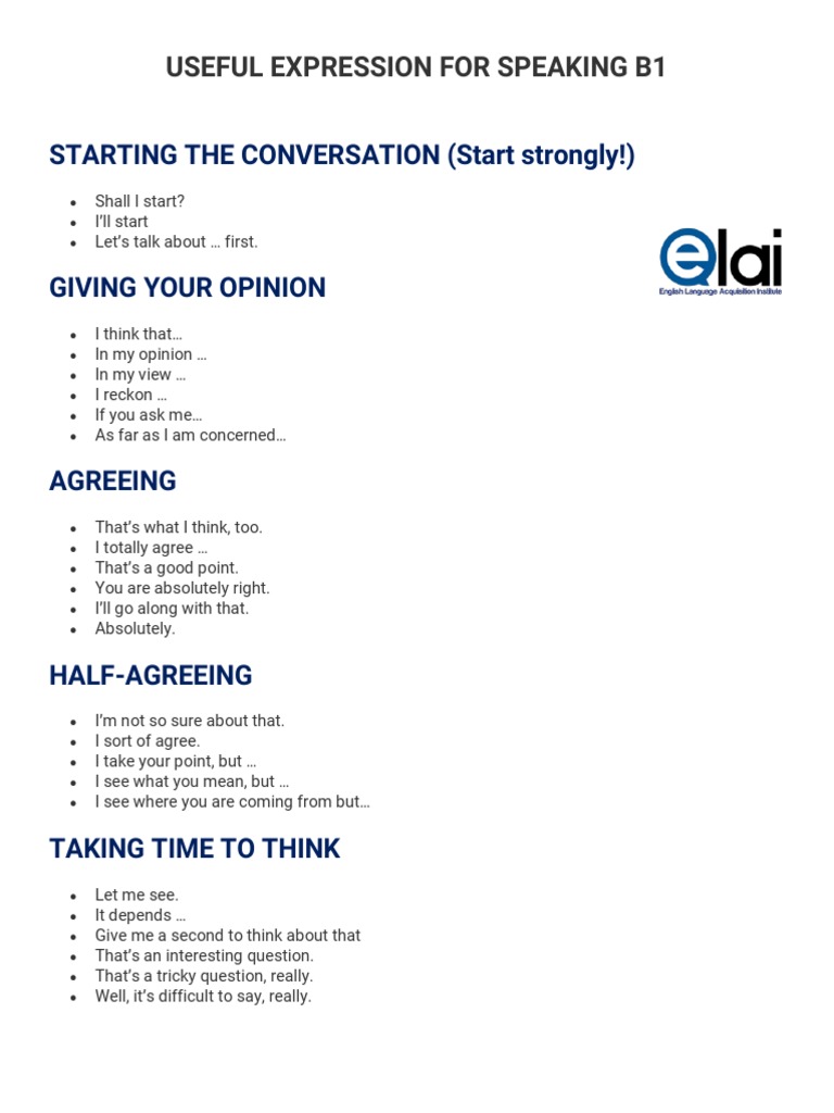 B1 Speaking: Useful Expressions Guide | PDF