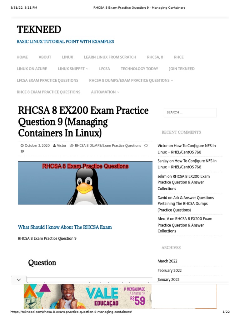 RHCSA 8 Exam Practice Question 9 - Managing Containers | PDF | World ...