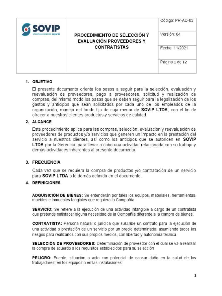 Pr-Ad-02 Procedimiento Seleccion y Evaluacion Proveedores y ... Pr-Ad-02 Procedimiento Seleccion y Evaluacion Proveedores y ...