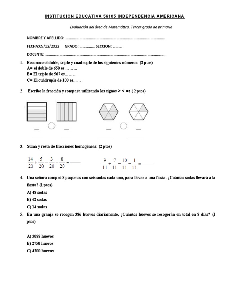 Examen 3ro Matematica | PDF