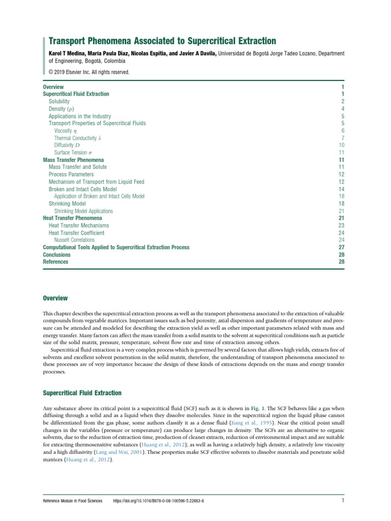 Transport Phenomena Supercritical Extraction | PDF | Supercritical Fluid | Solubility