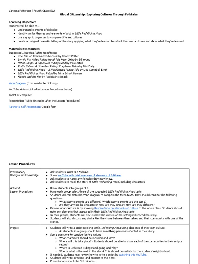 Global Citizenship Lesson | PDF | Little Red Riding Hood | Fairy Tales