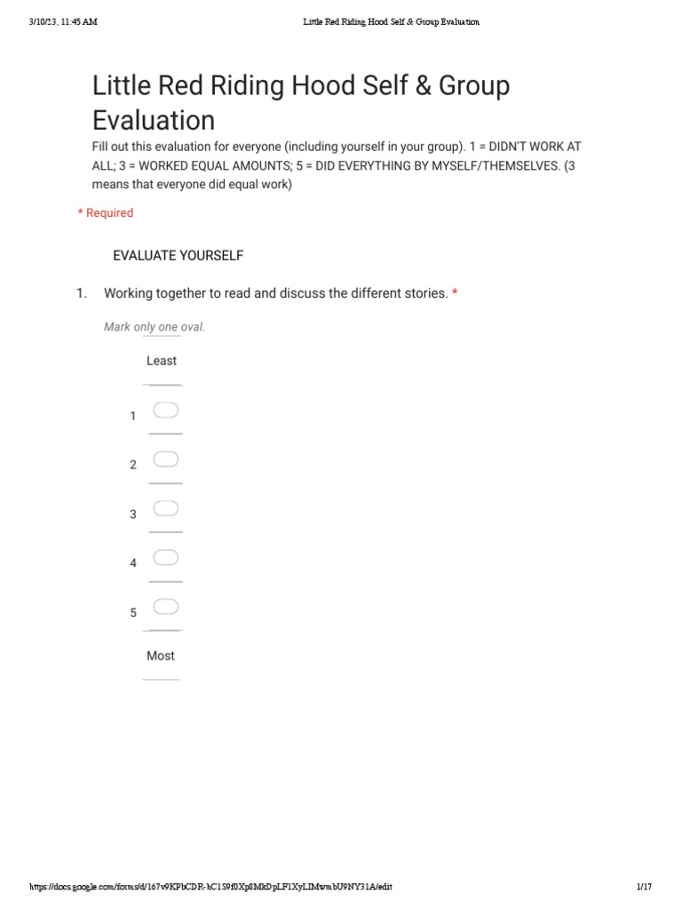 Little Red Riding Hood Self Group Evaluation - Google Forms | PDF
