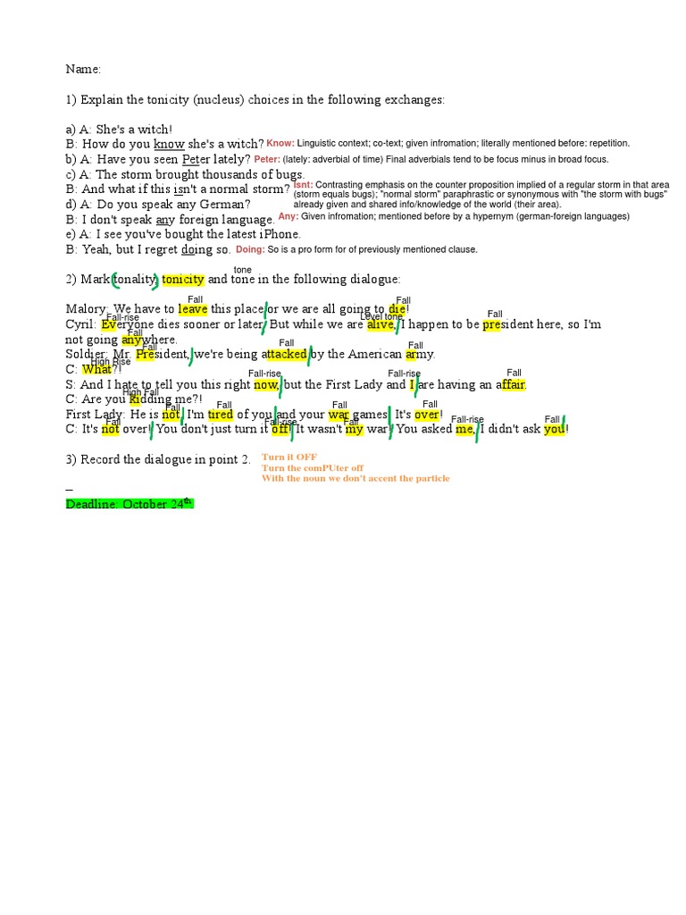Tonicity Choices in Dialogues | PDF | Tone (Linguistics) | Languages