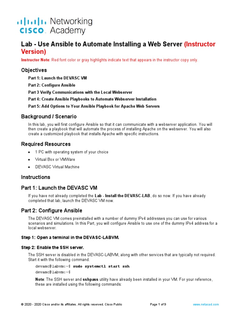 7.4.8 Lab - Use Ansible To Automate Installing A Web Server - ILM | PDF | Networking | Internet ...