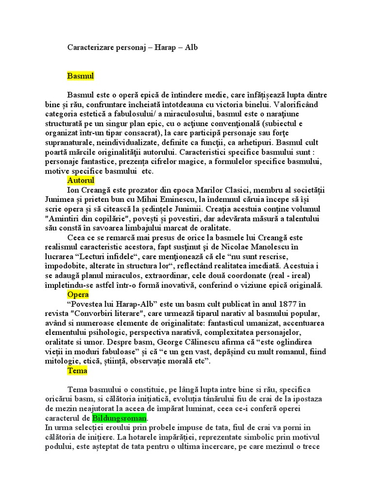 Caracterizare Personaj | PDF
