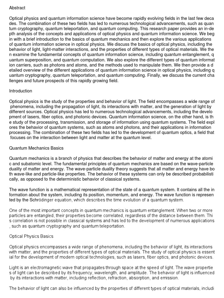 Optical Physics and Quantum Information Science | PDF | Quantum ...