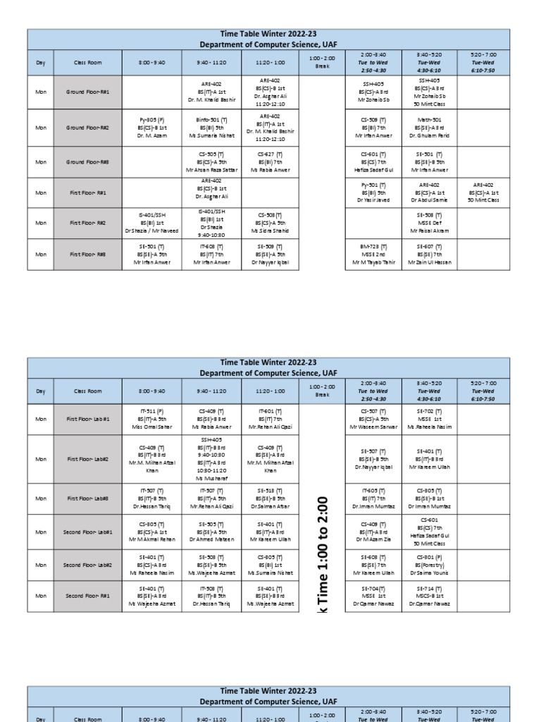 Time Table Winter 4th Oct 2022 | PDF