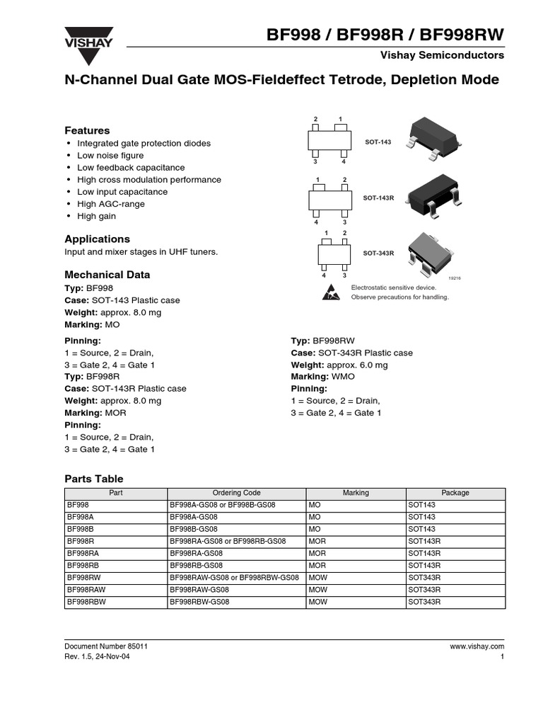 BF998 Vishay | PDF | Field Effect Transistor | Information And ...