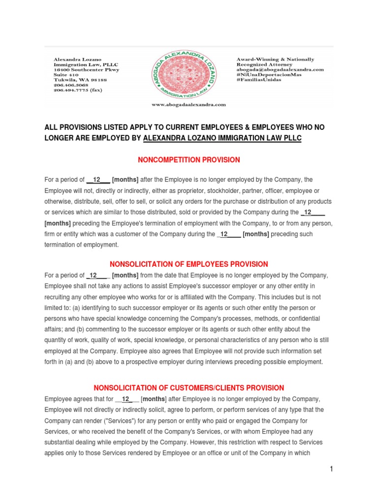 Alexandra Lozano Immigration Law, PLLC-NDA and Non Compete PDF | PDF ...
