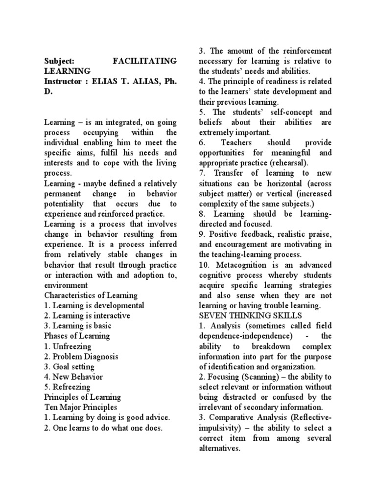 Facilitating Learning | PDF | Classical Conditioning | Motivational
