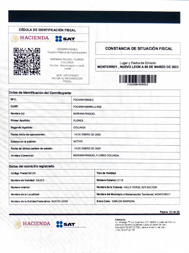 Constancia Fiscal SAT | PDF