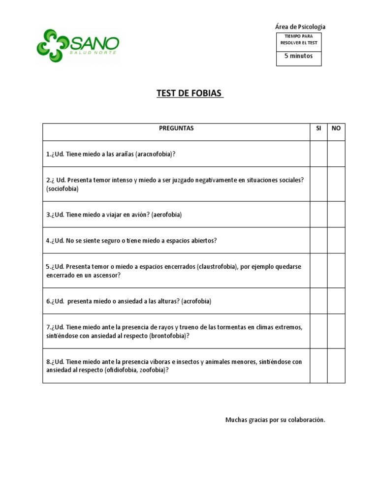 Test de Fobias | PDF