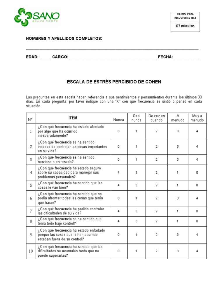 Cohen - Estrés Percibido - Sano | PDF | Sicología | Ciencia cognitiva