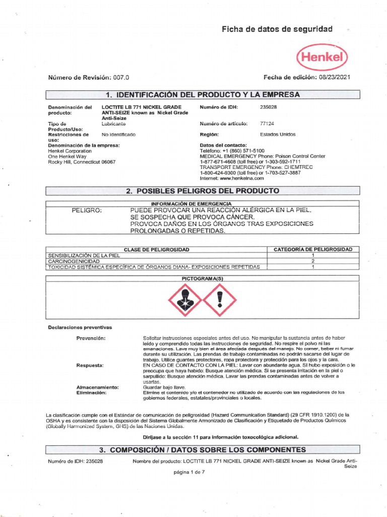 Lub-00074 Grasa Antiadherente Loctite 77164 - FT - MSDS | PDF