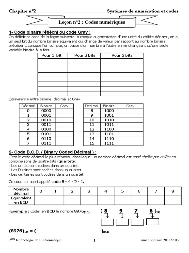 Codes Numériques | PDF | Décimal codé binaire | Mathématiques appliqués