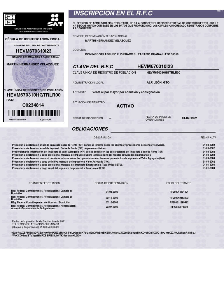 RFC Representante Legal | PDF | Impuesto sobre la renta | Impuestos