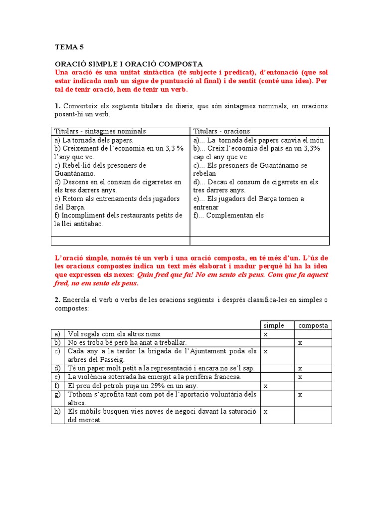 17 Oració Simple I Oració Composta Pdf