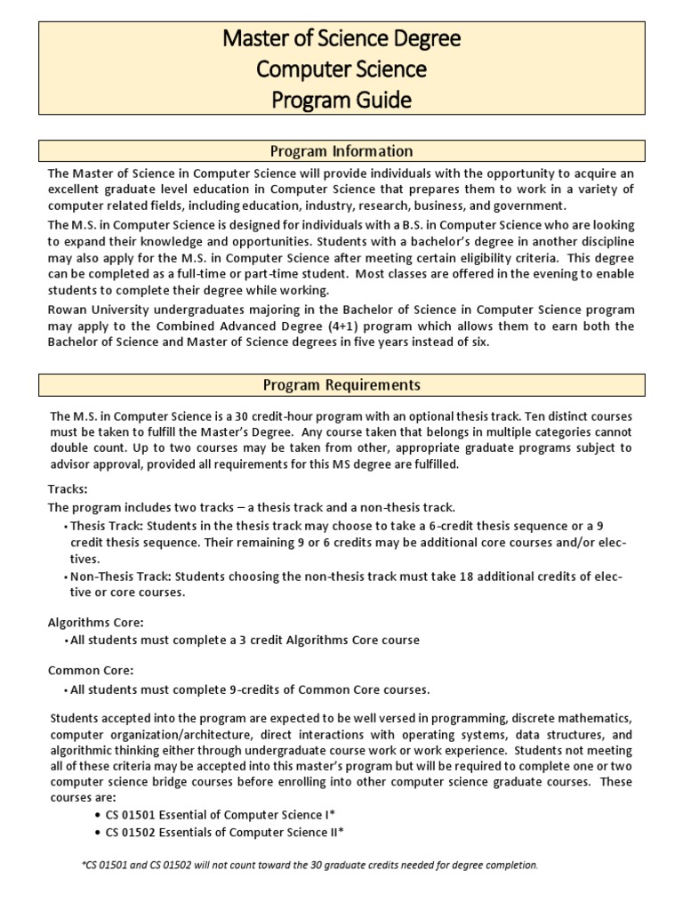 Mscs Program Guide | PDF | Master Of Science | Academic Degree