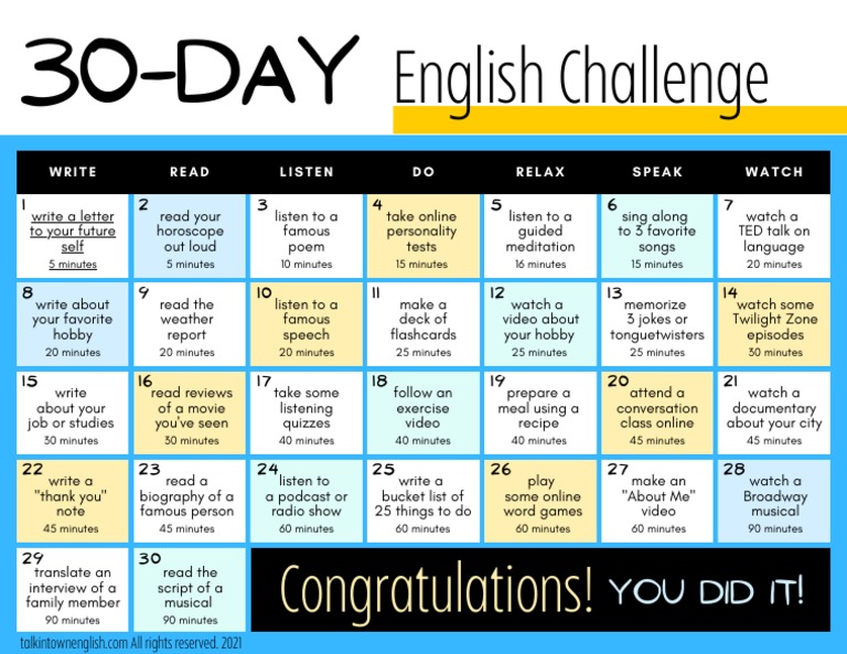 30-Day English Challenge Guide | PDF