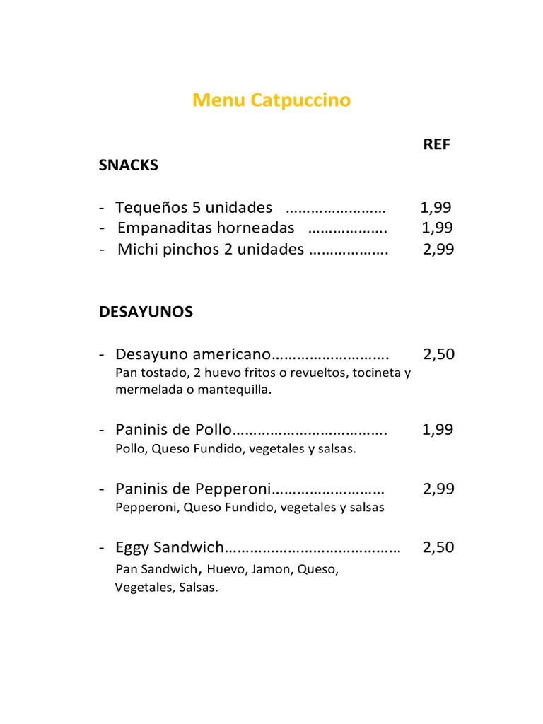 Menu Catpuccino | PDF | Alimentos | Cocina europea