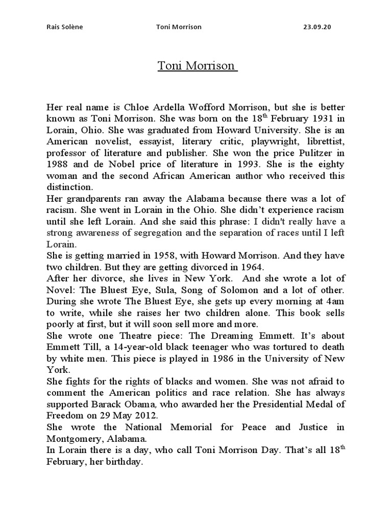 Toni Morrison | PDF | Social Science