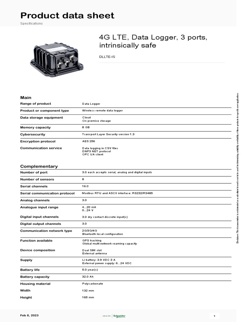 4G LTE Intrinsically Safe Wireless Data Logger with 3 Input Ports, 8 GB Storage, AES Encryption ...