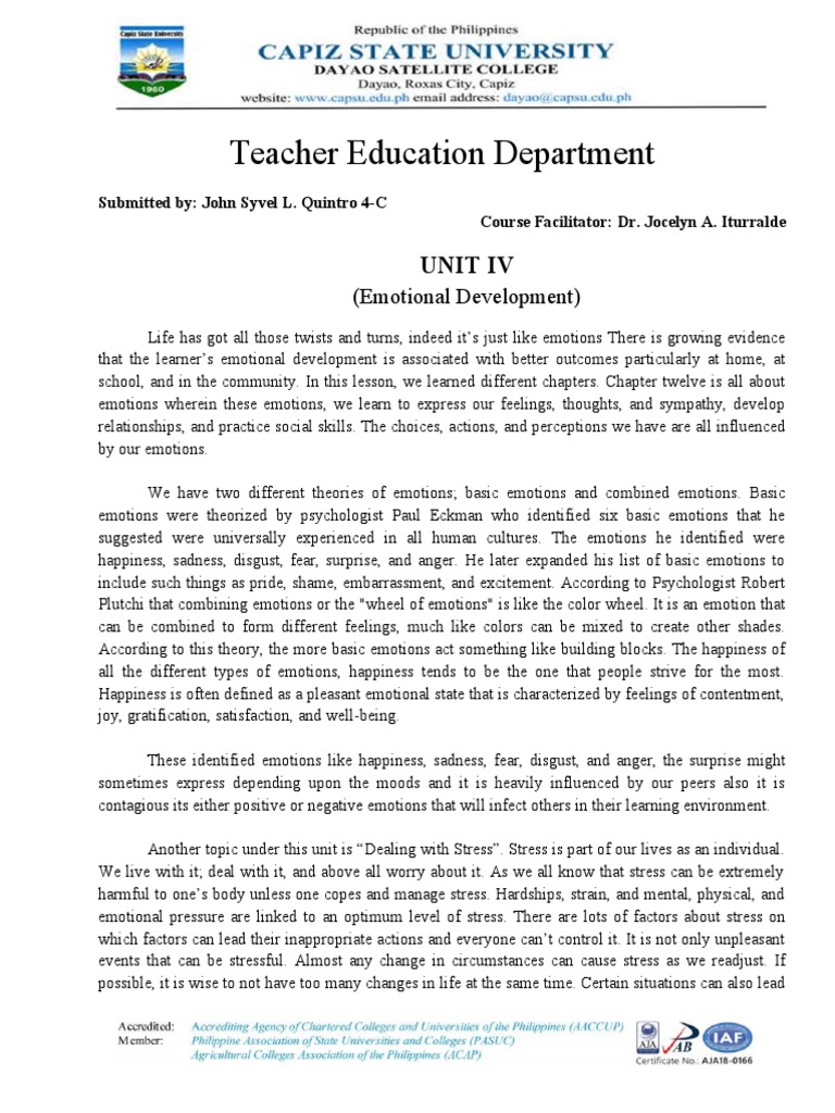 UNIT 4-7 Reflection - Quintro, John Syvel L. 4C | PDF | Emotions ...