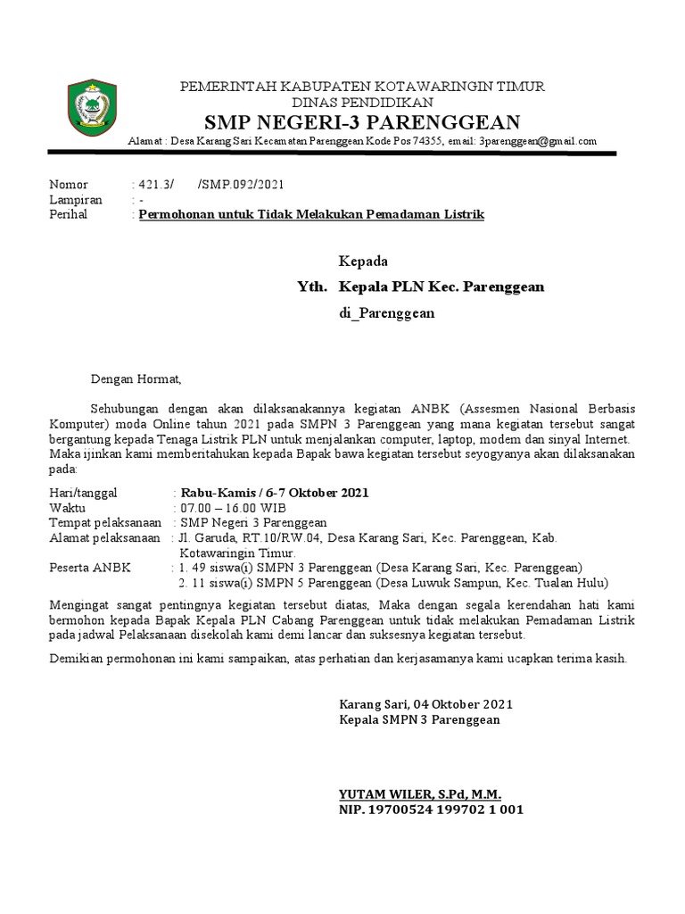 Surat Kepada PLN | PDF