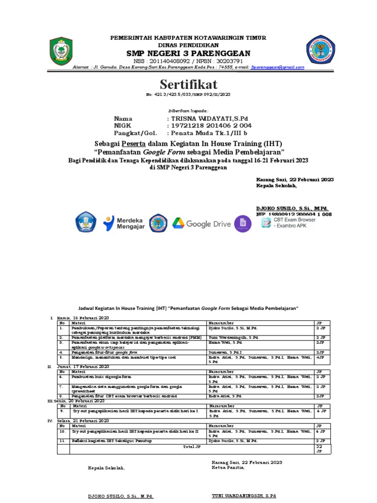 IHT Google Form untuk Pendidik SMP 3 | PDF