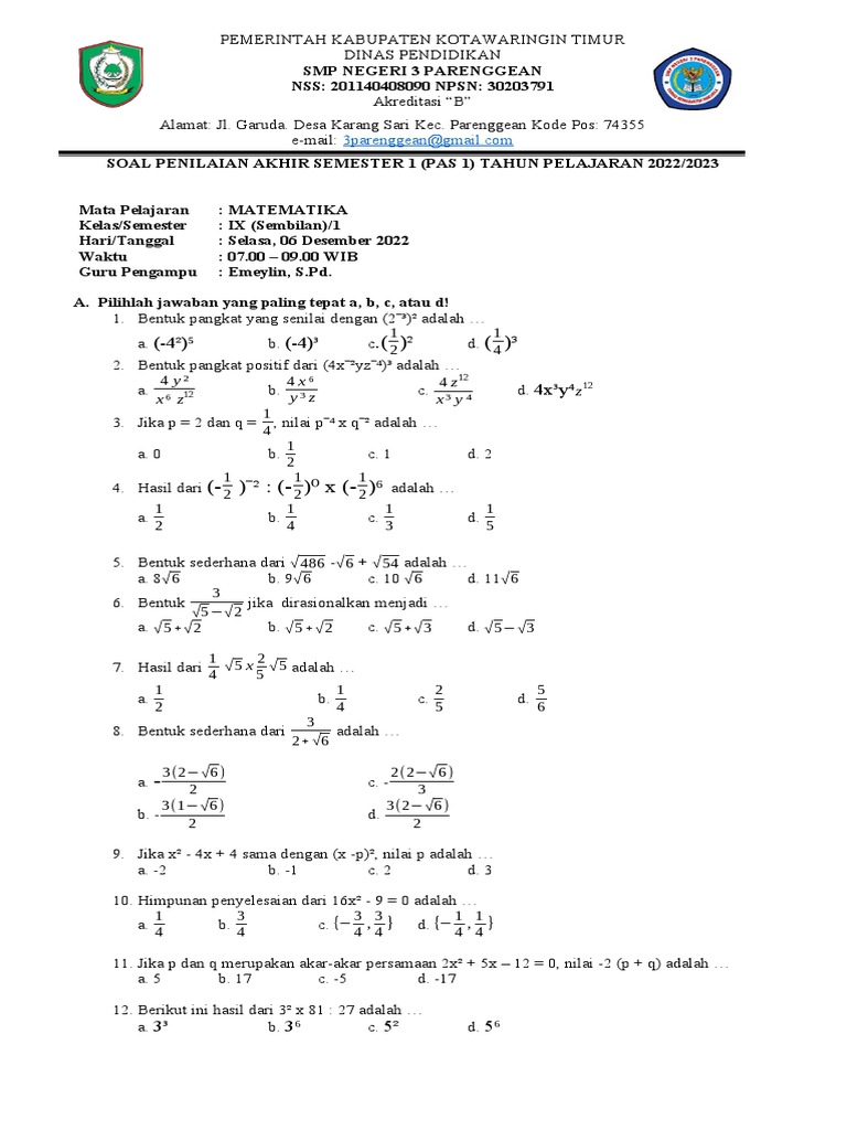 Matematika KLS 9 | PDF