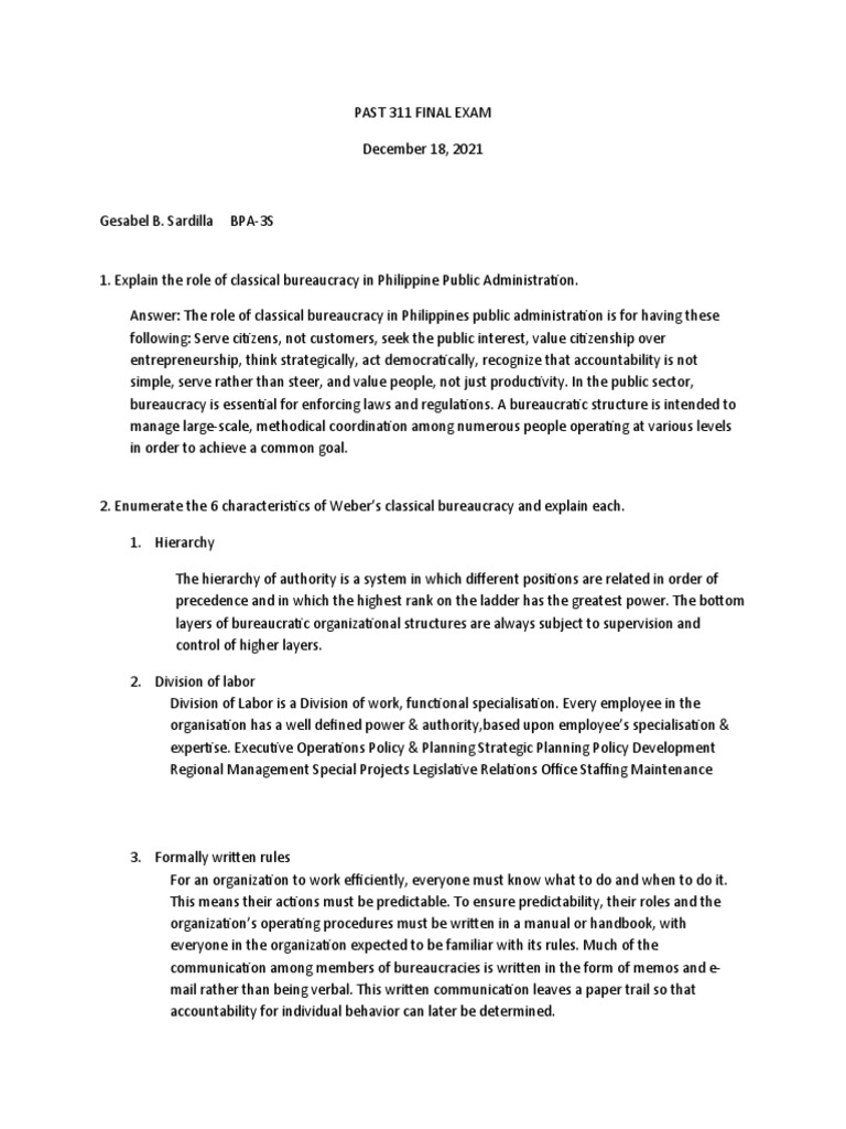 Past 311 Final Exam | PDF | Bureaucracy | Accountability