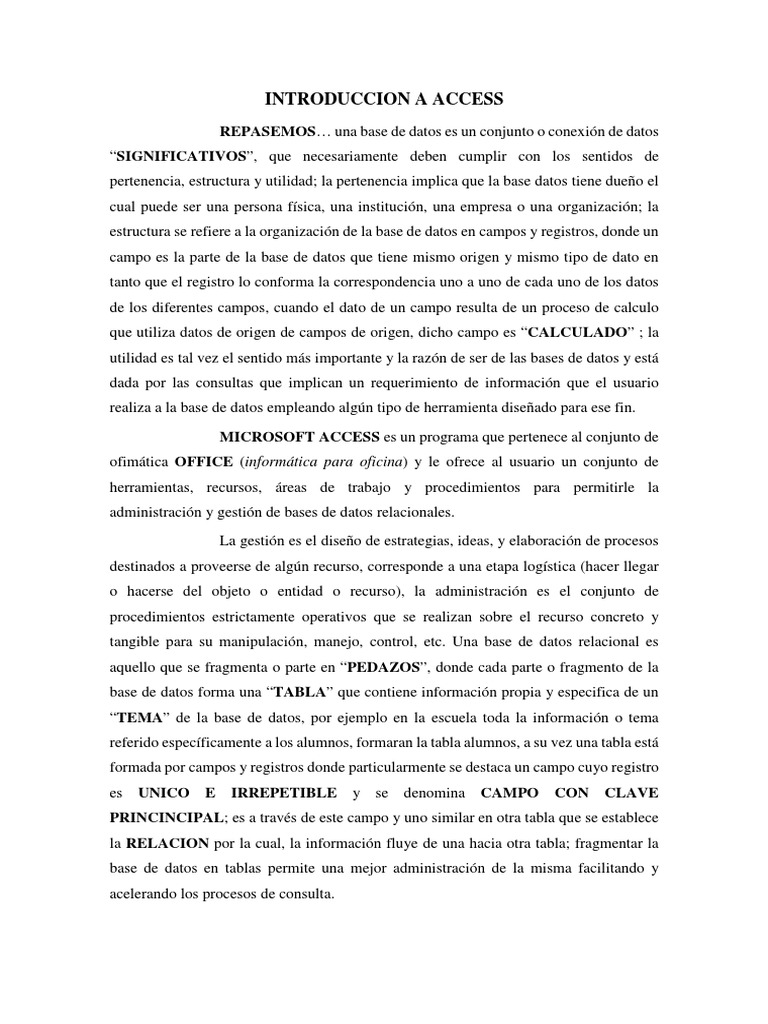 Introducción a Access y sus objetos | PDF | Bases de datos | Tipo de datos