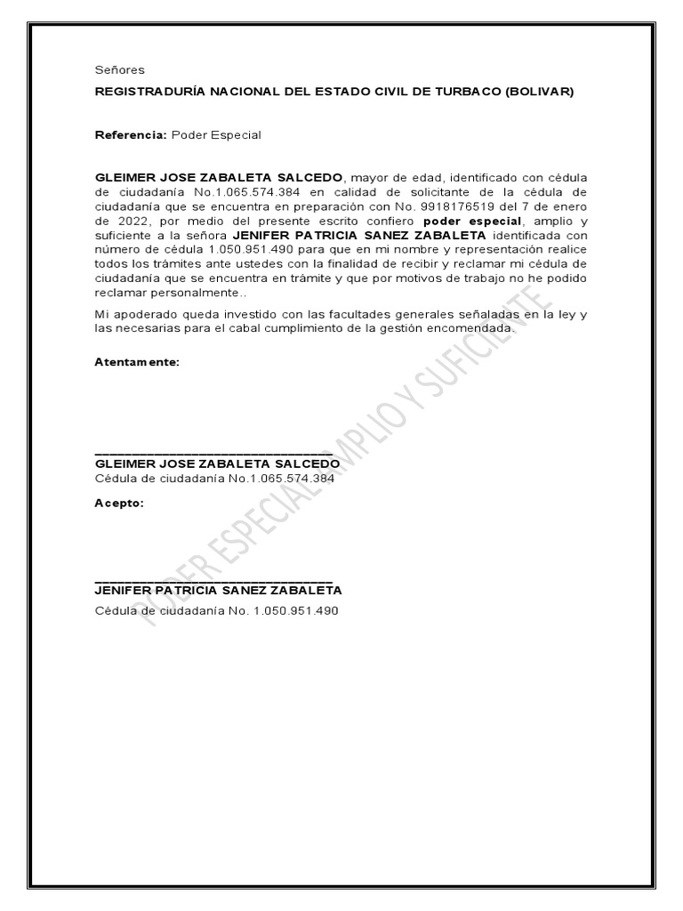 Poder para Reclamar Cédula | PDF